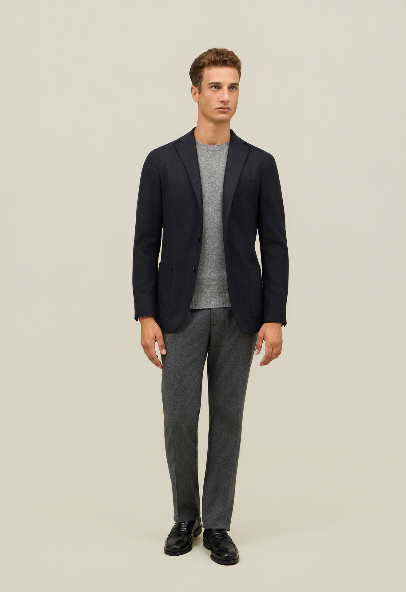 Garment Dyed Wool Herringbone K-Jacket in Dark Grey: Luxury Italian ...