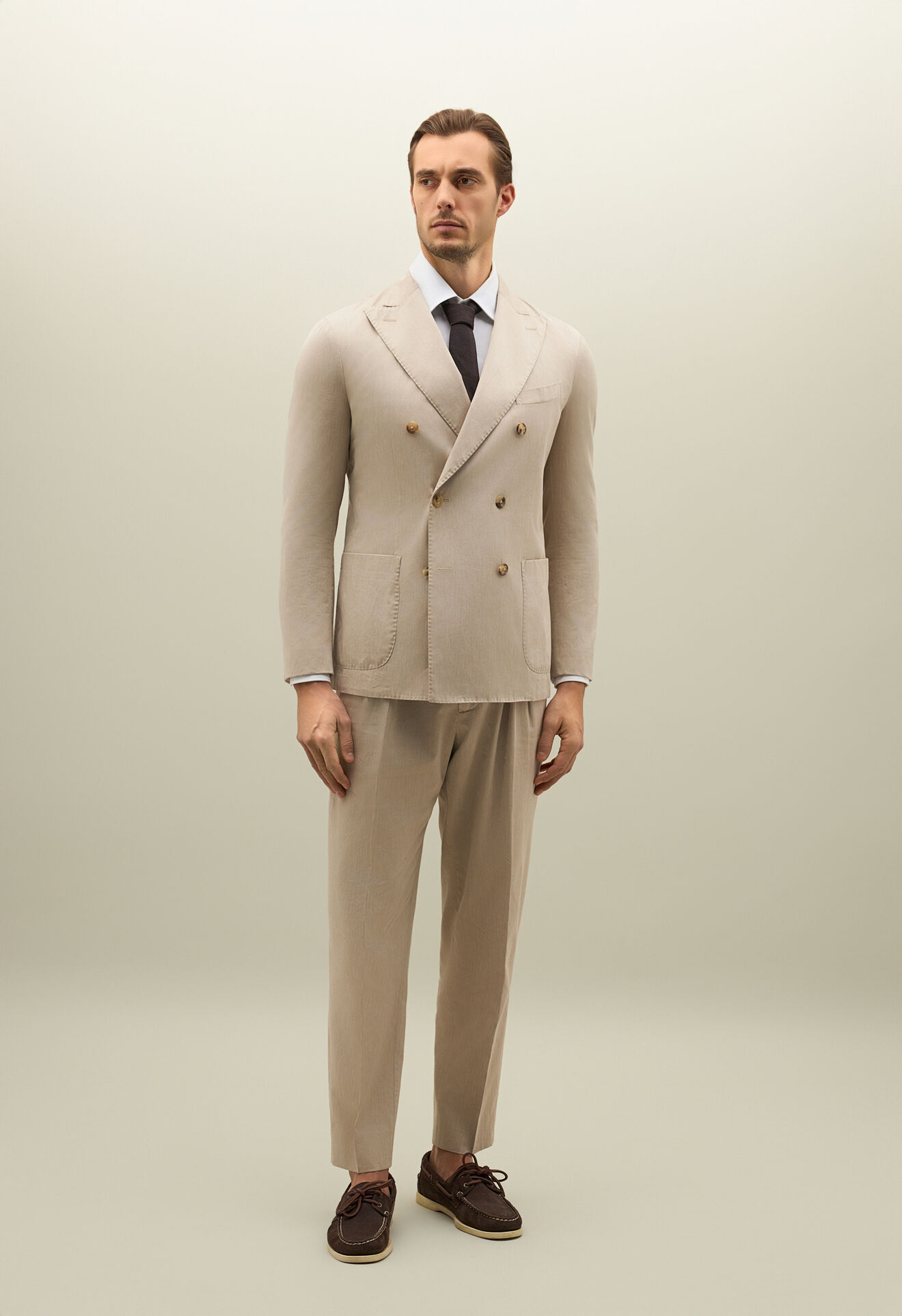 Solaro Cotton double-breasted K-Suit in Light Beige: Luxury Italian ...