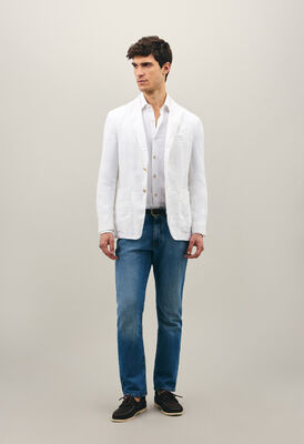 Garment-dyed Linen K-Jacket in White: Luxury Italian Jackets for Men ...