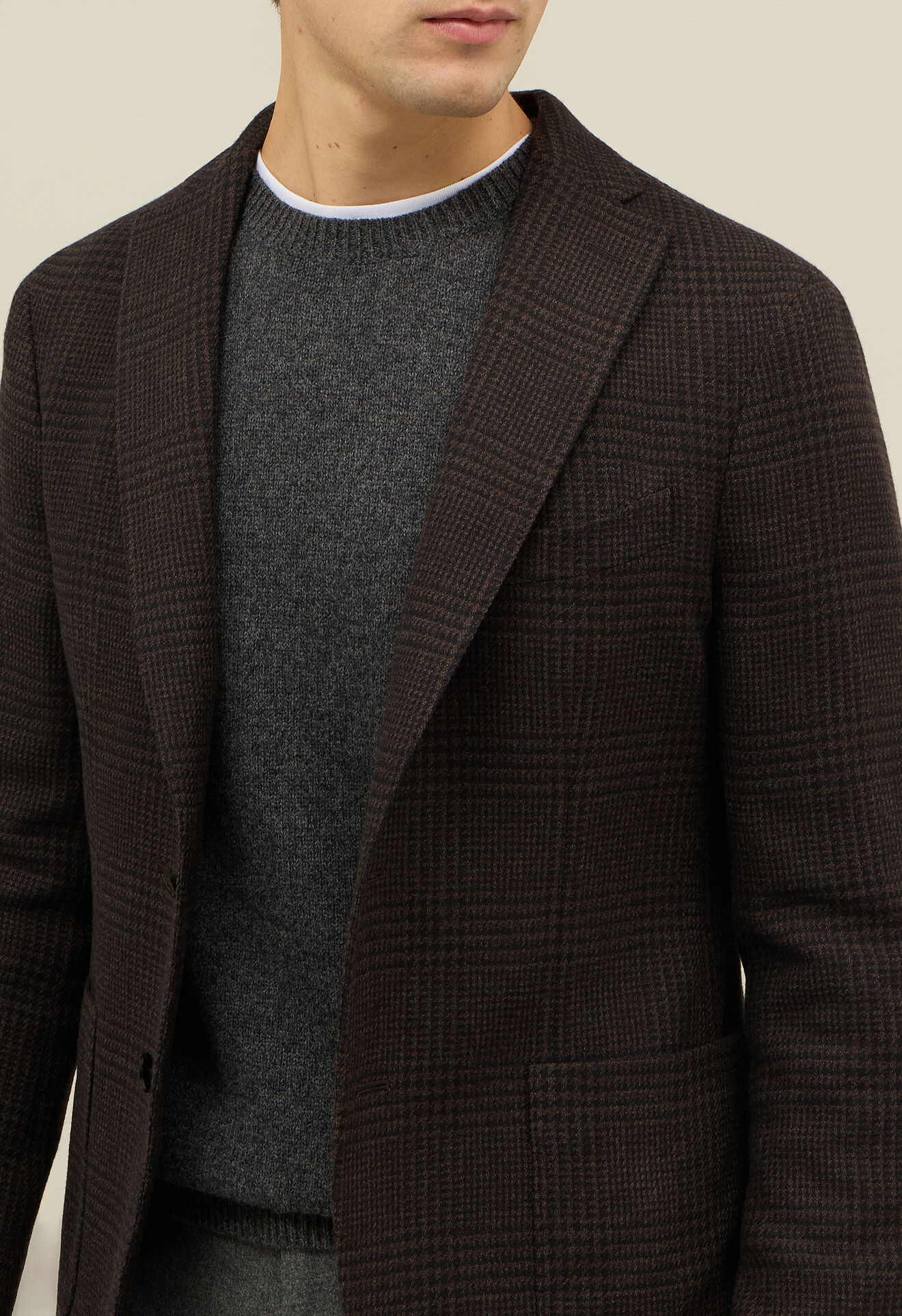 Prince of Wales Soft Wool Cashmere blend K-Jacket in Brown: Luxury ...