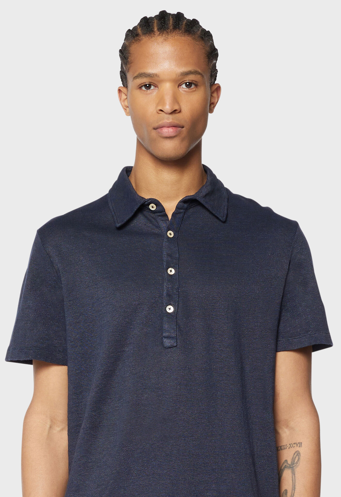 Dark blue 100% linen short sleeve polo shirt in Dark blue: Luxury ...